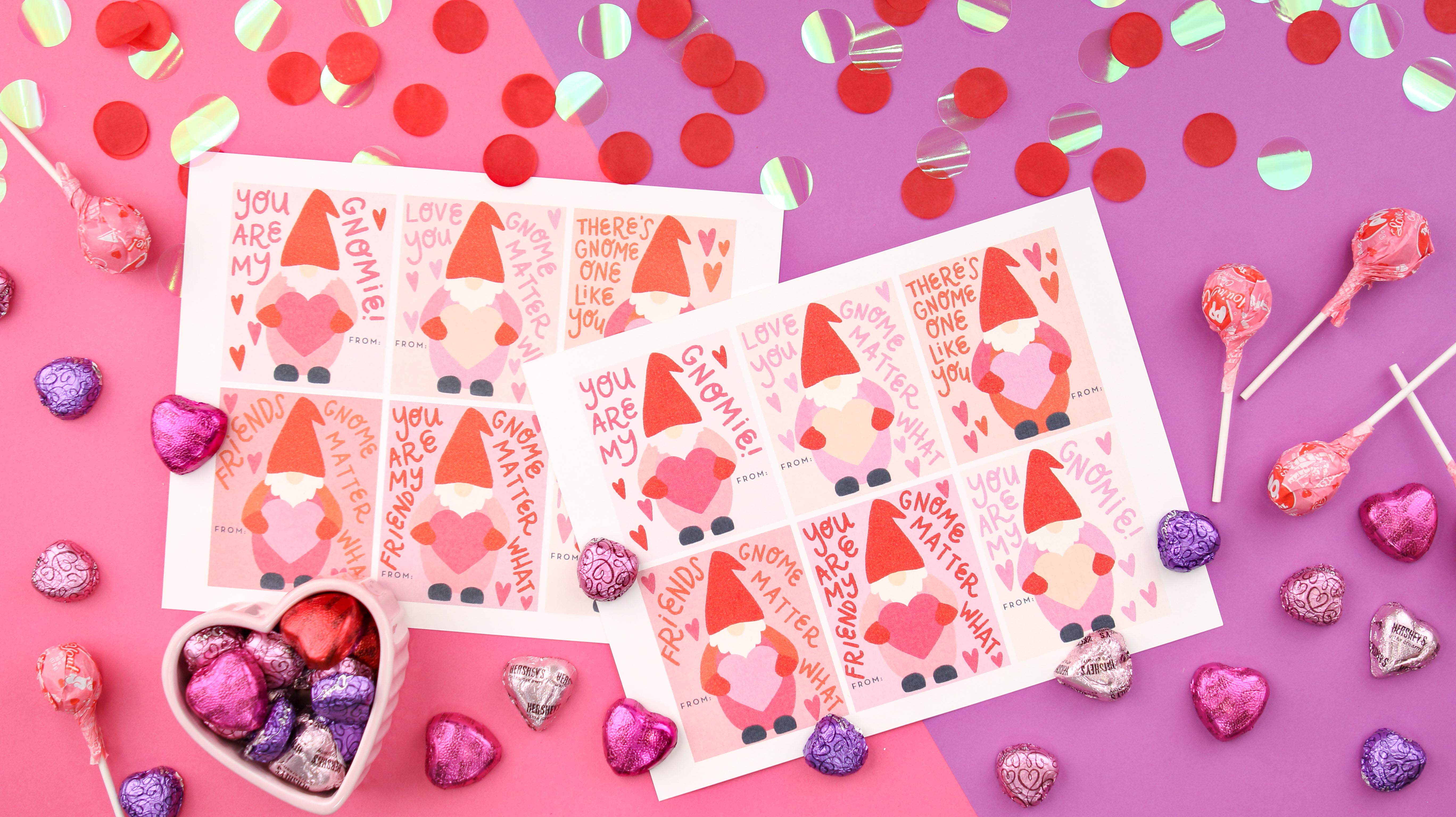 Valentine's Day Printable Gnome Cards - Sweet Red Poppy