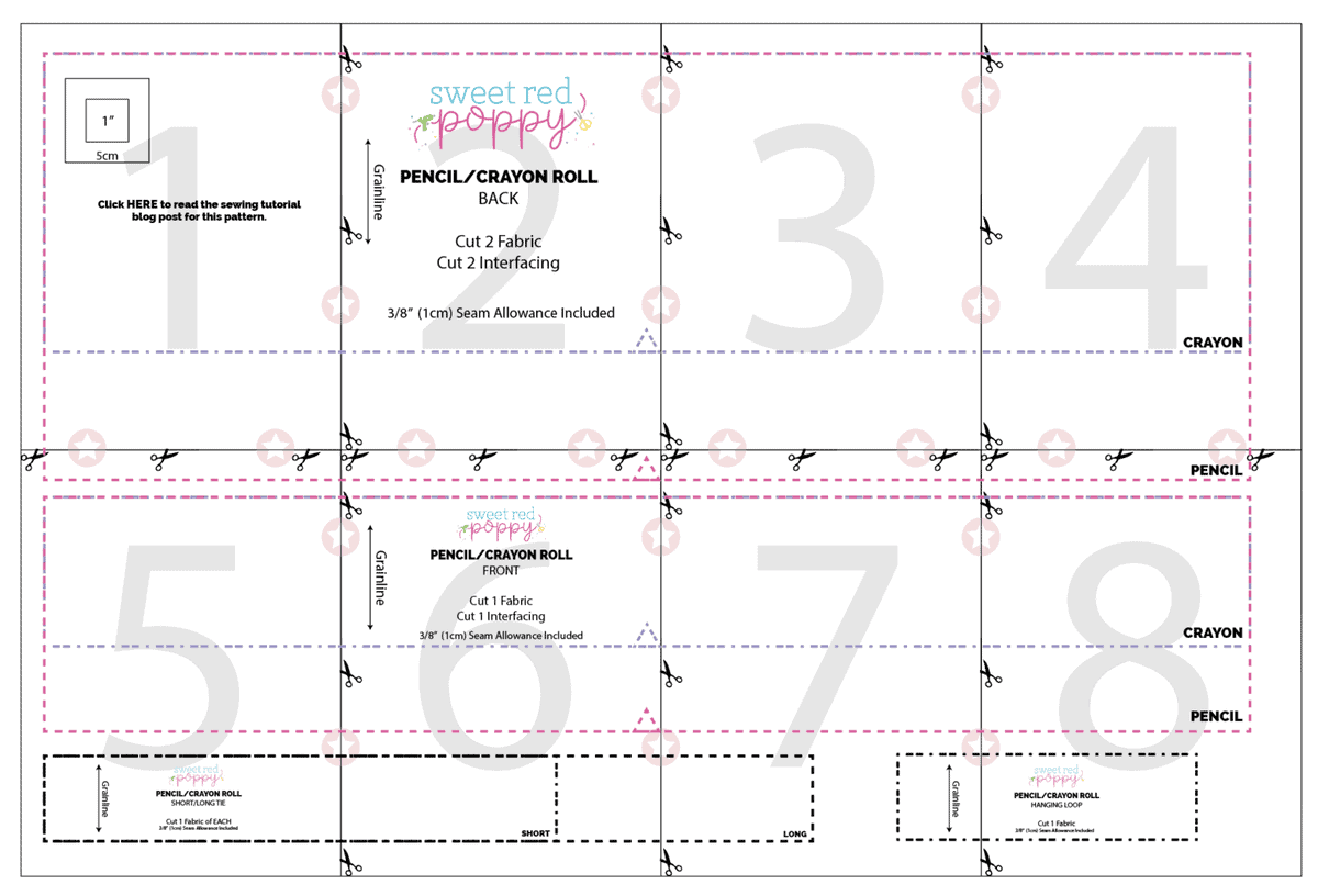 Pencil Roll Sewing Pattern for Colored Pencils or Crayons - Sweet Red Poppy