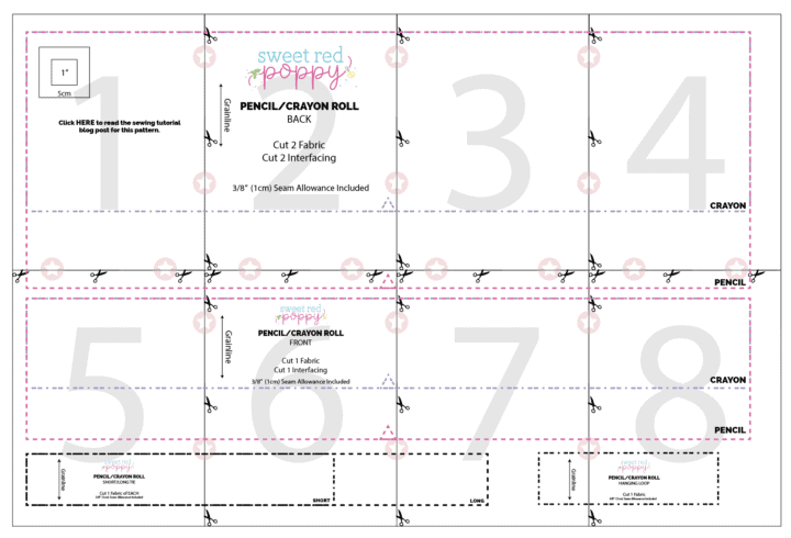 Pencil Roll Sewing Pattern for Colored Pencils or Crayons - Sweet Red Poppy
