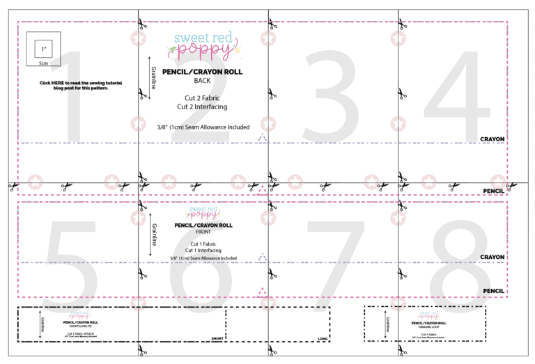 Pencil Roll Sewing Pattern for Colored Pencils or Crayons - Sweet Red Poppy