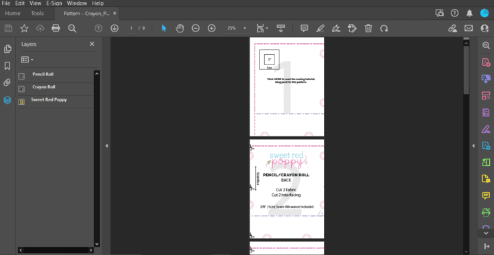 Pencil Roll Sewing Pattern for Colored Pencils or Crayons - Sweet Red Poppy