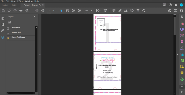 Pencil Roll Sewing Pattern for Colored Pencils or Crayons - Sweet Red Poppy