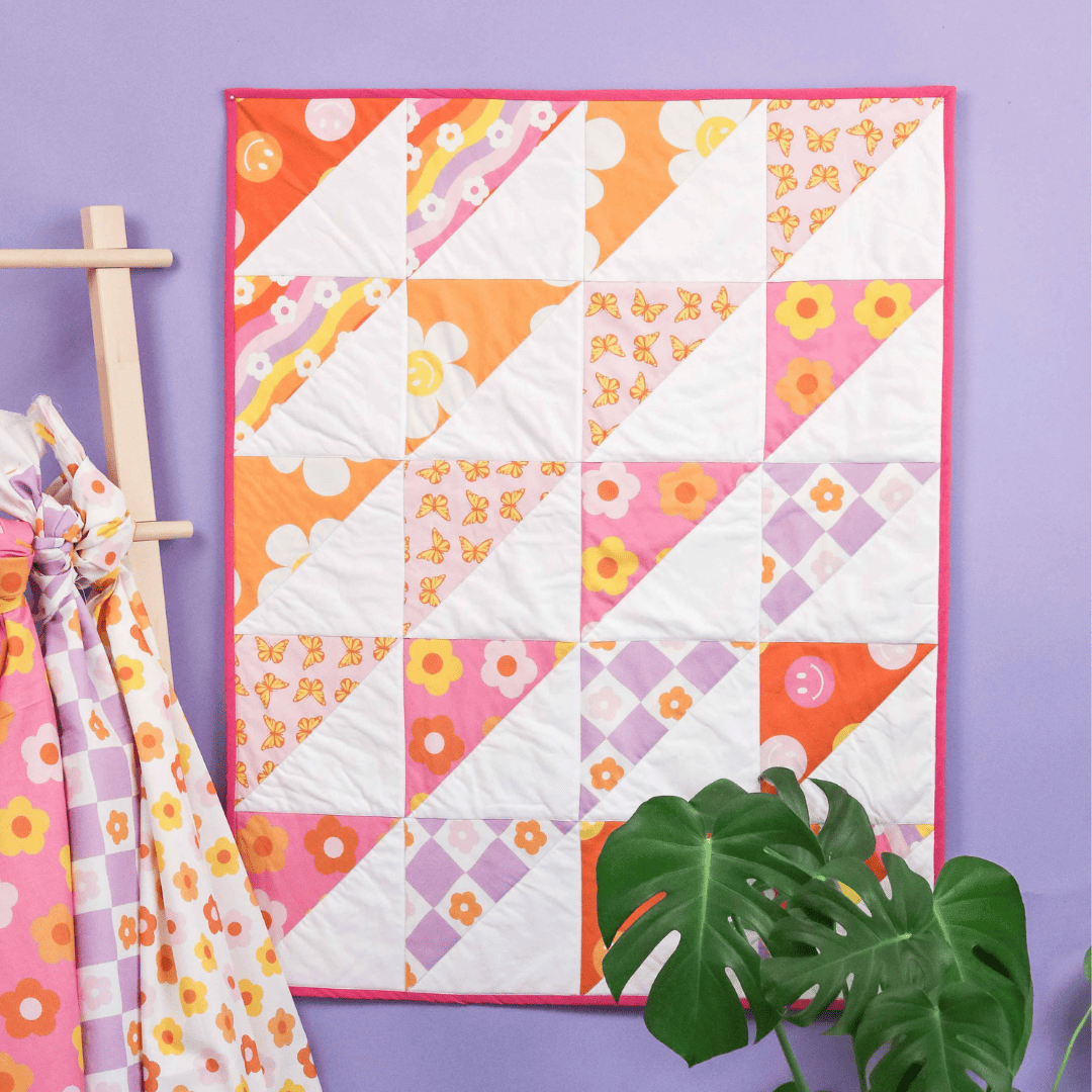 Easy Baby Quilt Pattern | Half Square Triangle Baby Quilt - Sweet Red Poppy